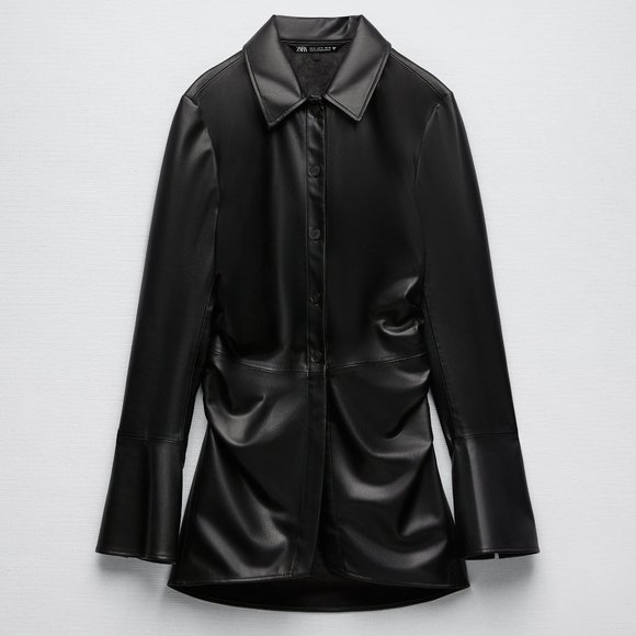 Zara | Jackets & Coats | Zara Black Fitted Faux Leather Over Shirt Size ...